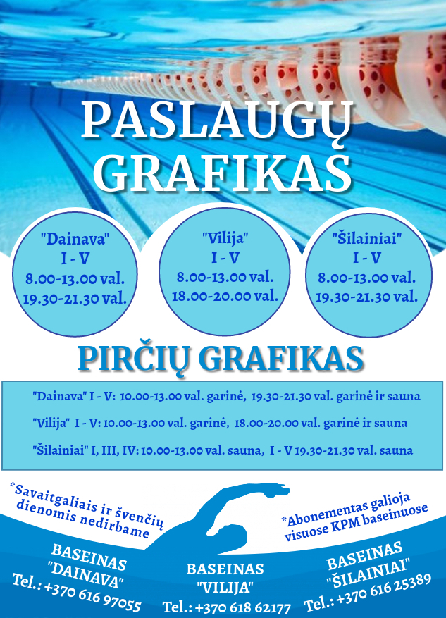 Paslaugų grafikas – Kauno plaukimo mokykla